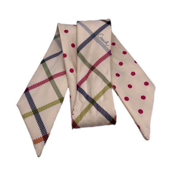 Coach | Bags | Coach Reversible Polka Dot Stripes Silk Skinny Scarf ...
